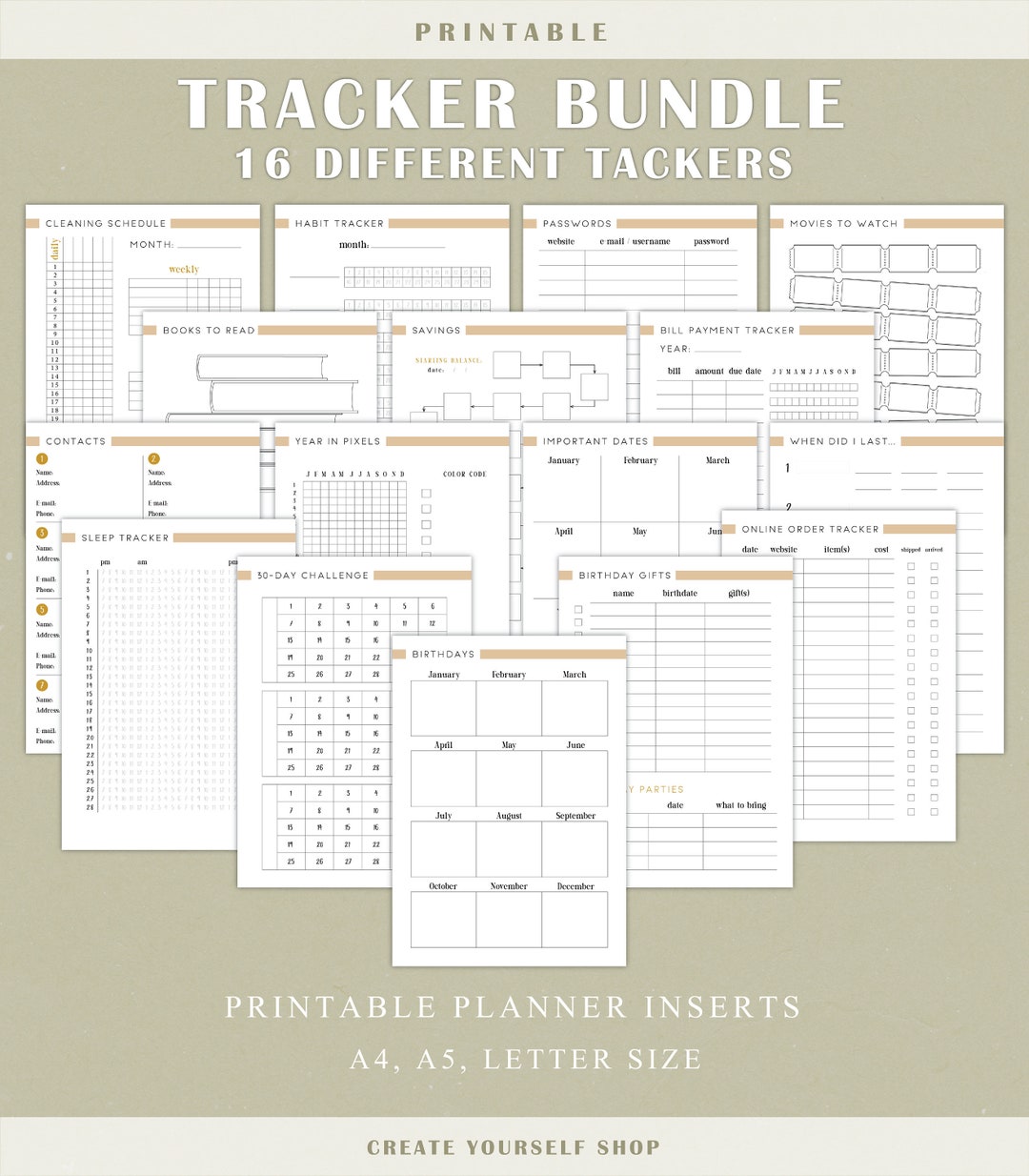 Tracker Bundle - Printable Planner Insert, Tracker Set, Journal ...