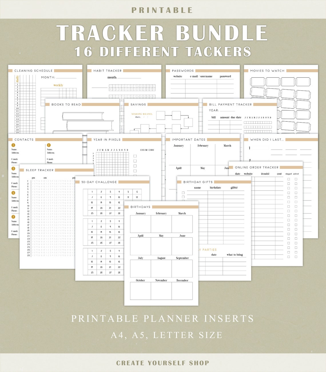 Tracker Bundle Printable Planner Insert, Tracker Set, Journal, Starter ...