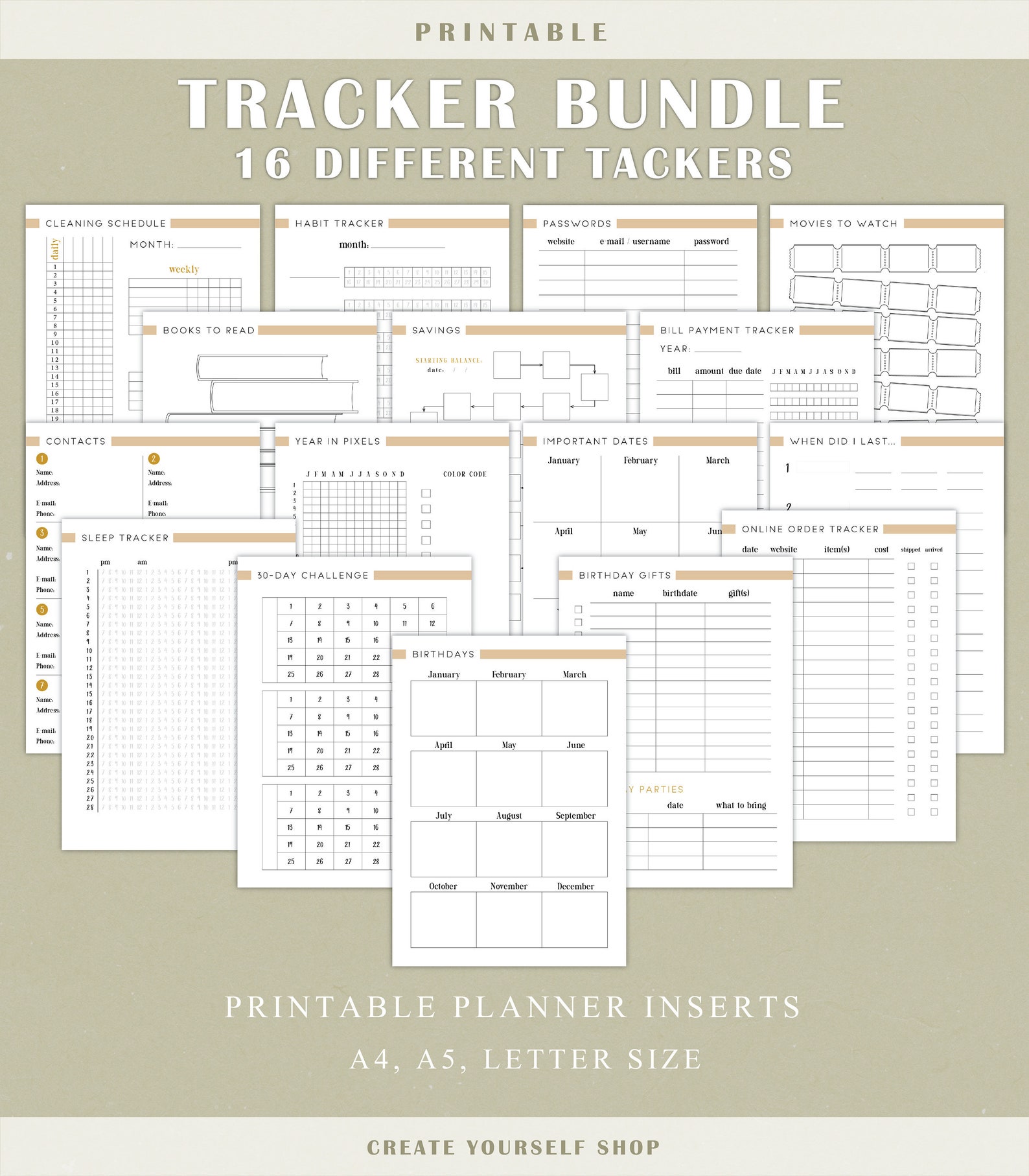 Tracker Bundle Printable Planner Insert, Tracker Set, Journal, Starter ...