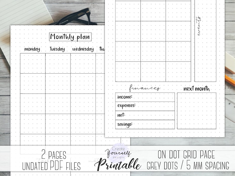 Montthly Journal Printable - Monthly Planner, Journal Template, Dot ...