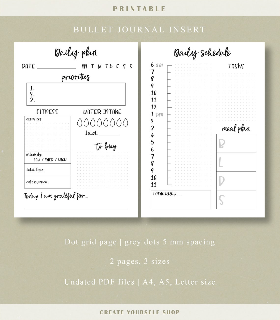 Daily Bullet Journal Printable Daily Planner Bullet Journal - Etsy