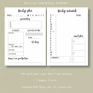 Daily Journal Printable - Daily Planner, Journal Insert, Daily Log, Dot ...