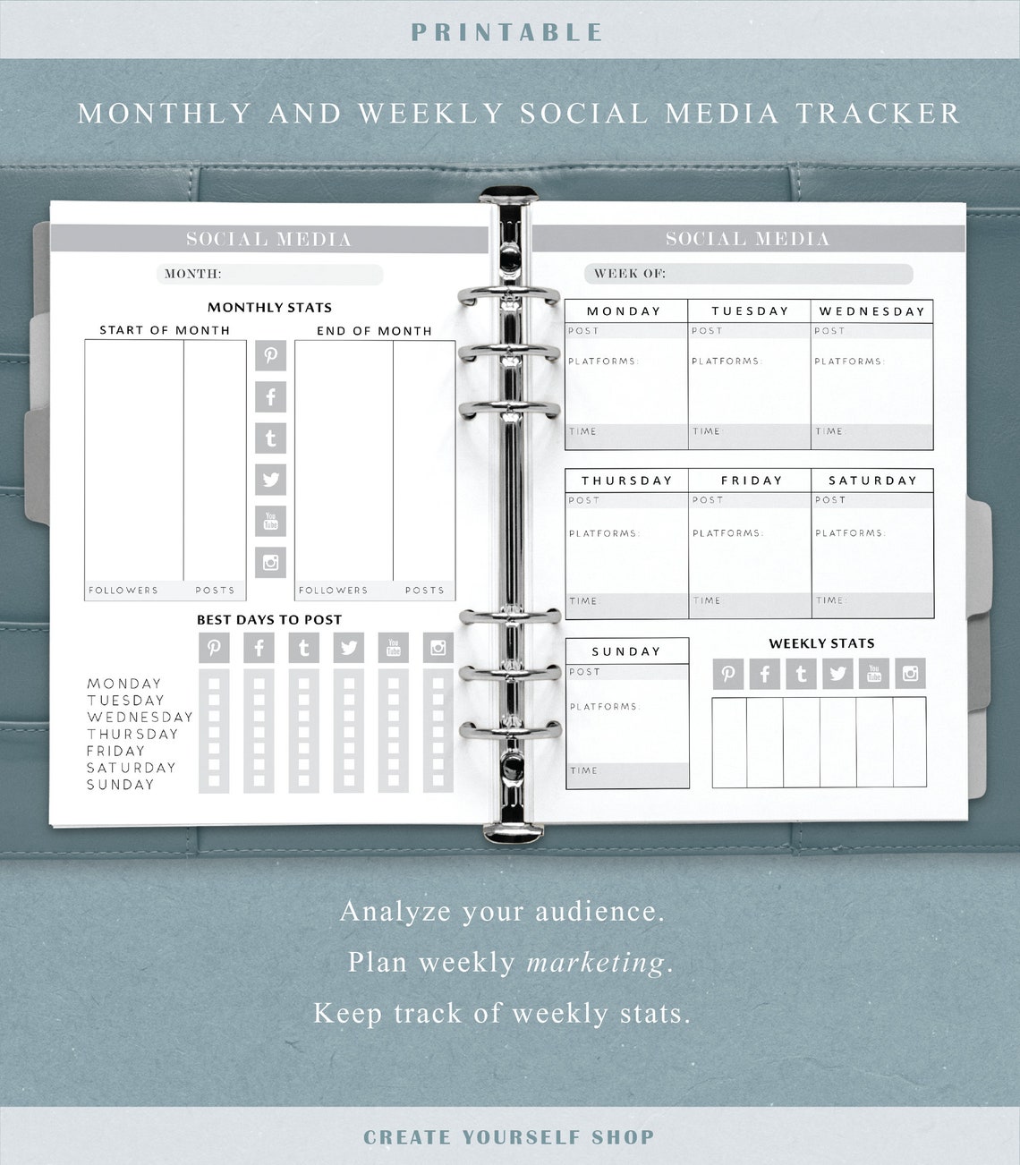 Printable Blog Planner, Printable Social Media Tracker, Blog Planner ...
