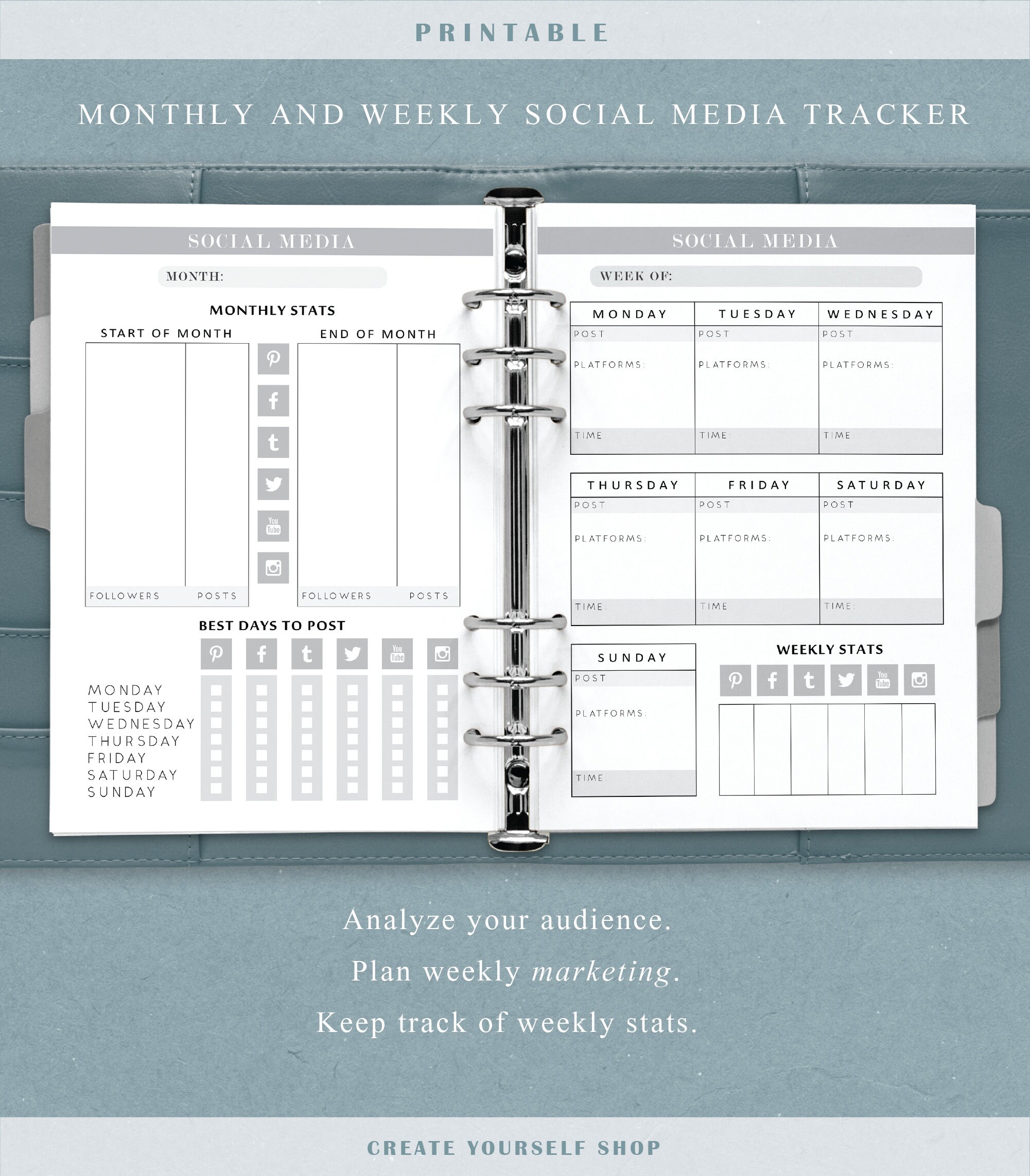 Printable Blog Planner, Printable Social Media Tracker, Blog Planner ...