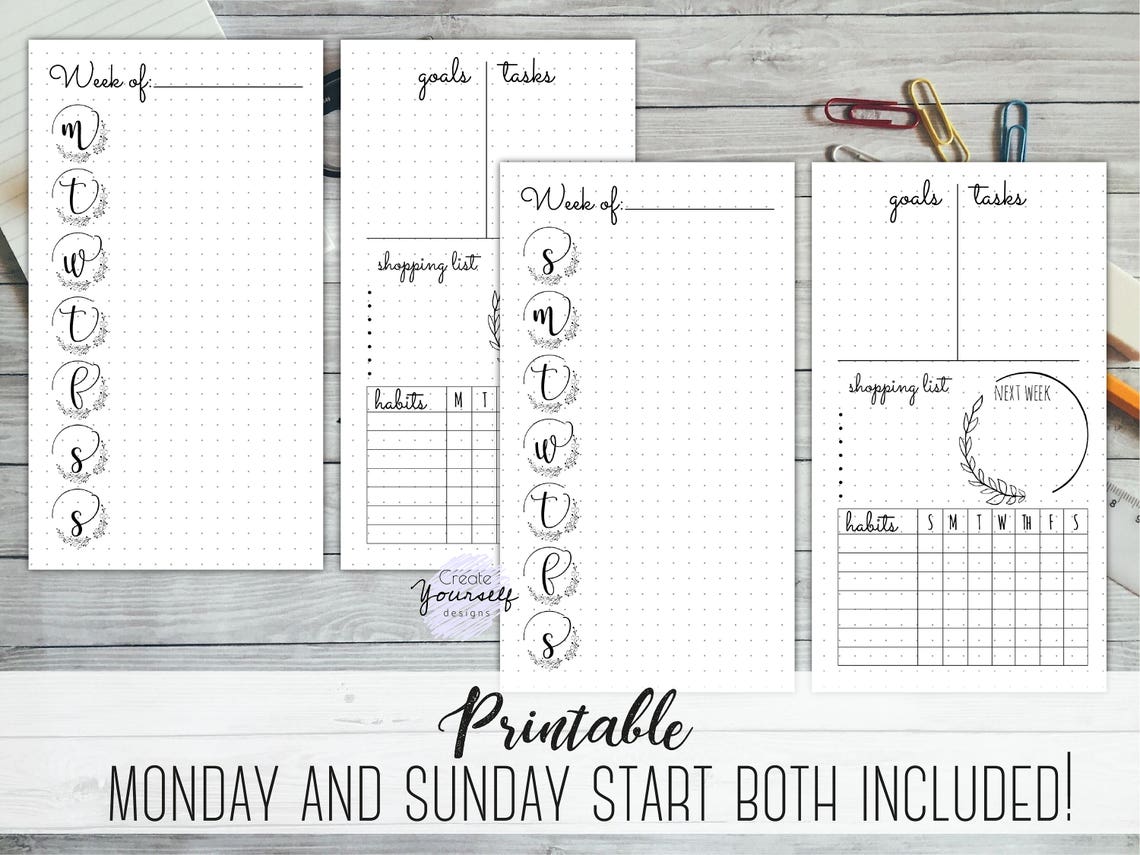 Weekly Journal Printable Planner Insert, Monthly Log, Printable Journal ...
