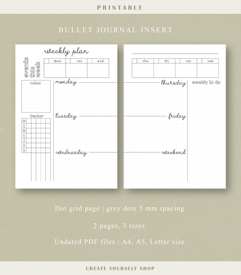 Printable Weekly Journal - Planner Insert, Printable Planner, Planner ...
