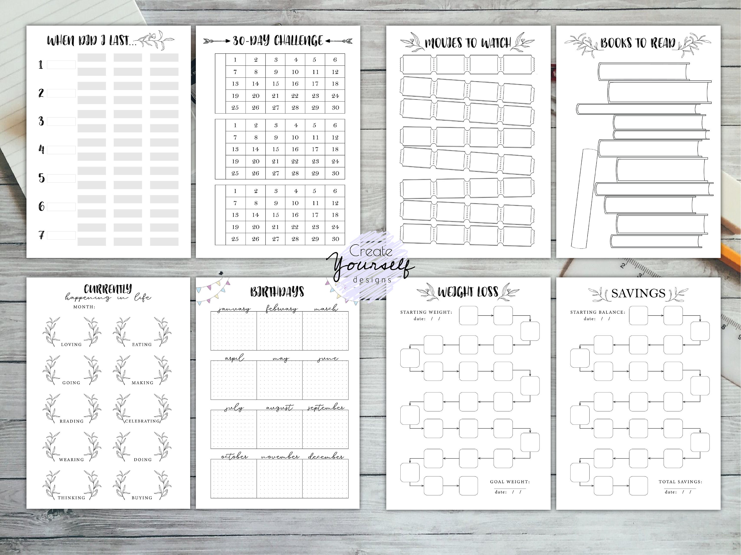 Journal Tracker Set Printable Planner Insert, Tracker Bundle, Journal ...