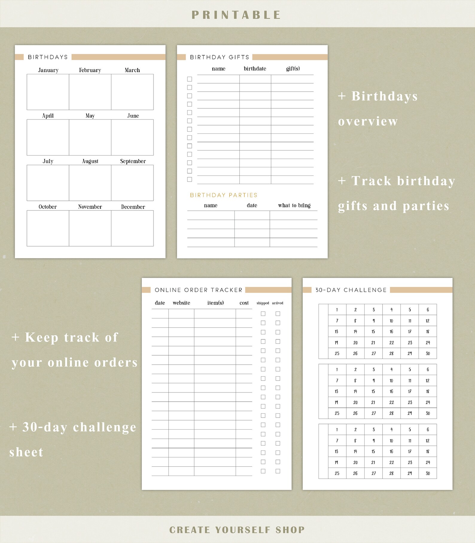 Tracker Bundle Printable Planner Insert, Tracker Set, Journal, Starter ...
