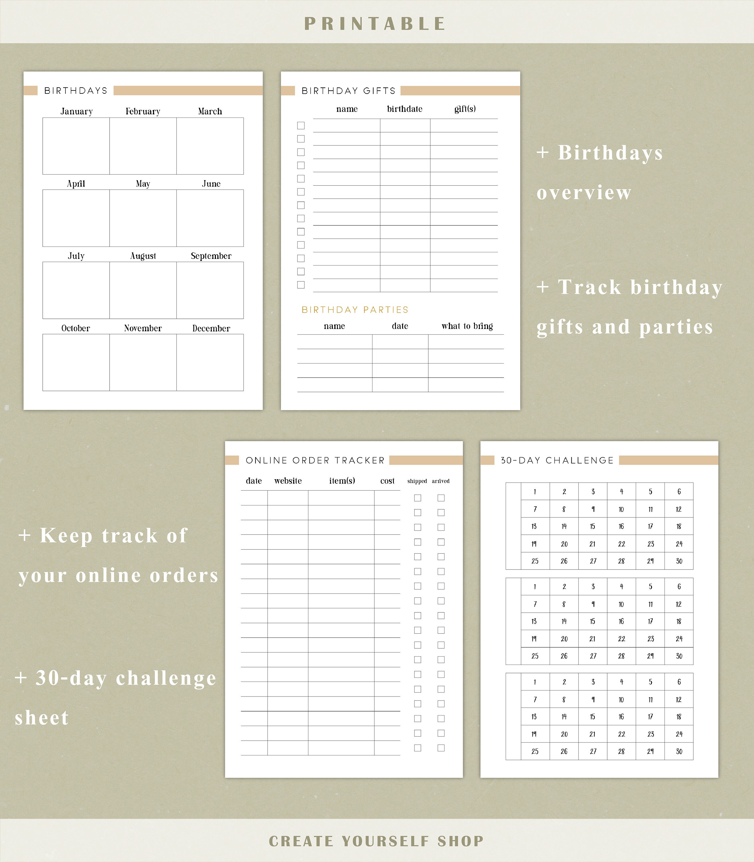 Tracker Bundle Printable Planner Insert, Tracker Set, Journal, Starter ...