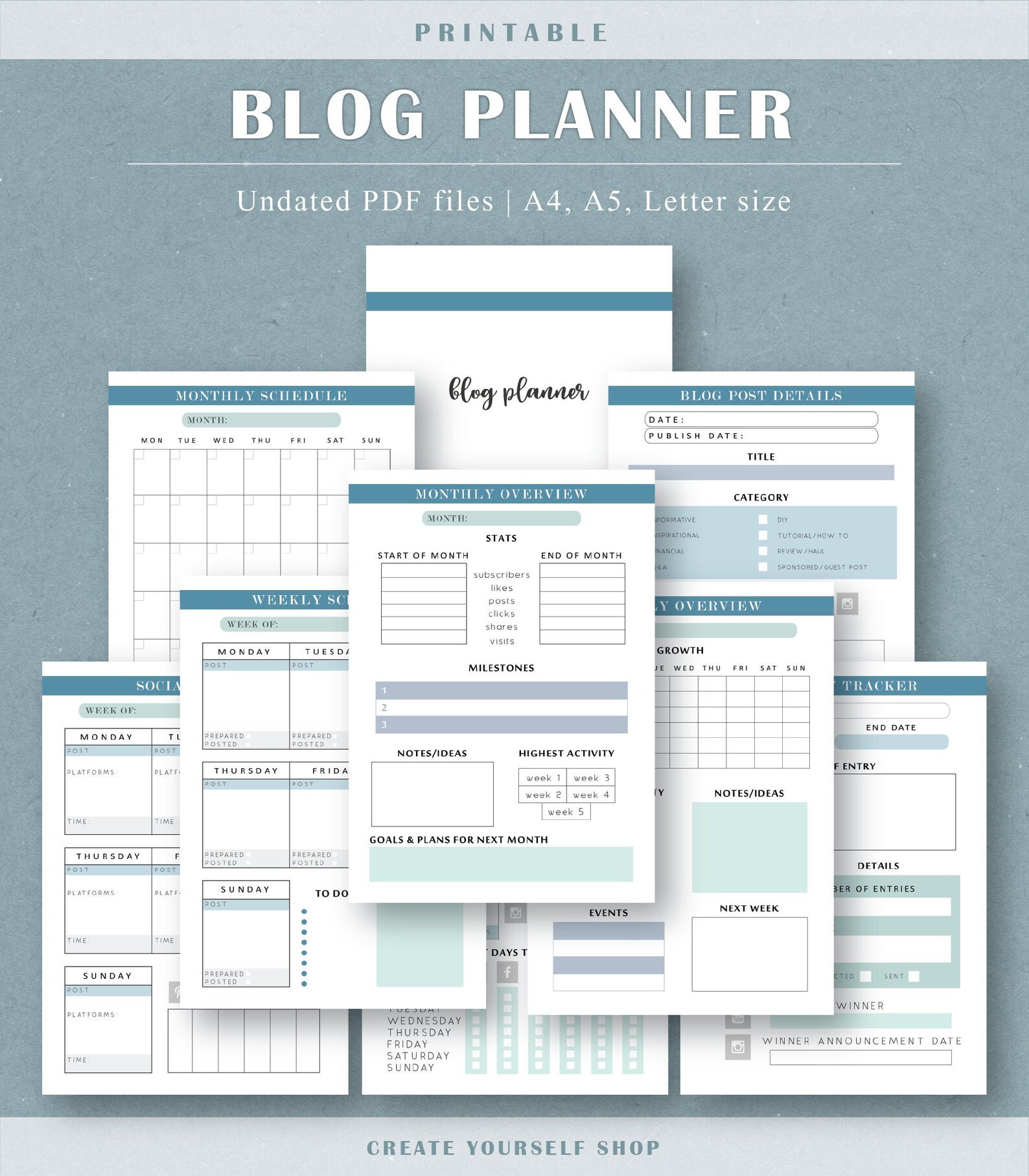 Blog Planner Printable - Social Media Tracker, Blog Post Planner ...