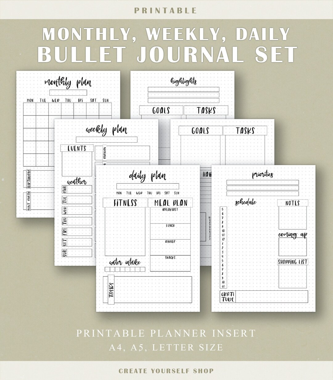 Printable Journal Starter Kit - Planner Insert, Weekly Planner, Daily ...