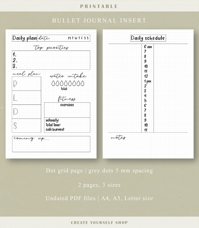 Daily Journal Printable Daily Planner Journal Insert Daily - Etsy