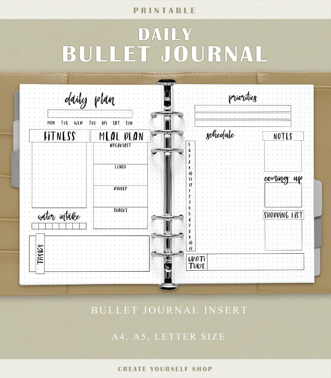 Daily Journal Printable - Daily Planner, Journal Insert, Daily Log, Dot ...