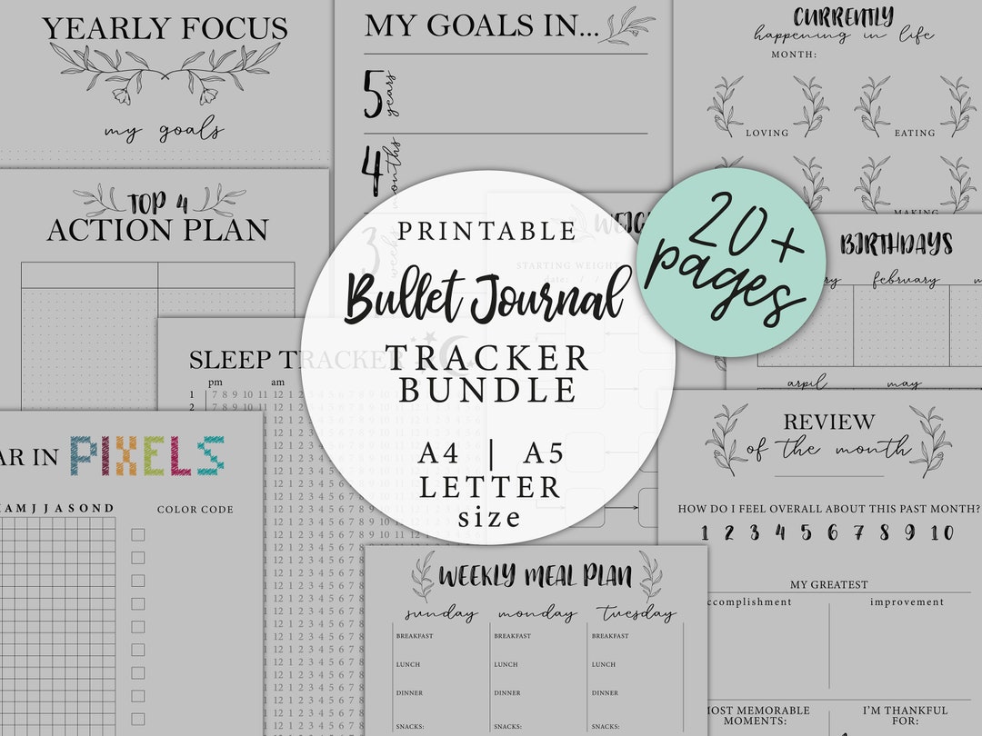 Journal Tracker Set - Printable Planner Insert, Tracker Bundle, Journal ...