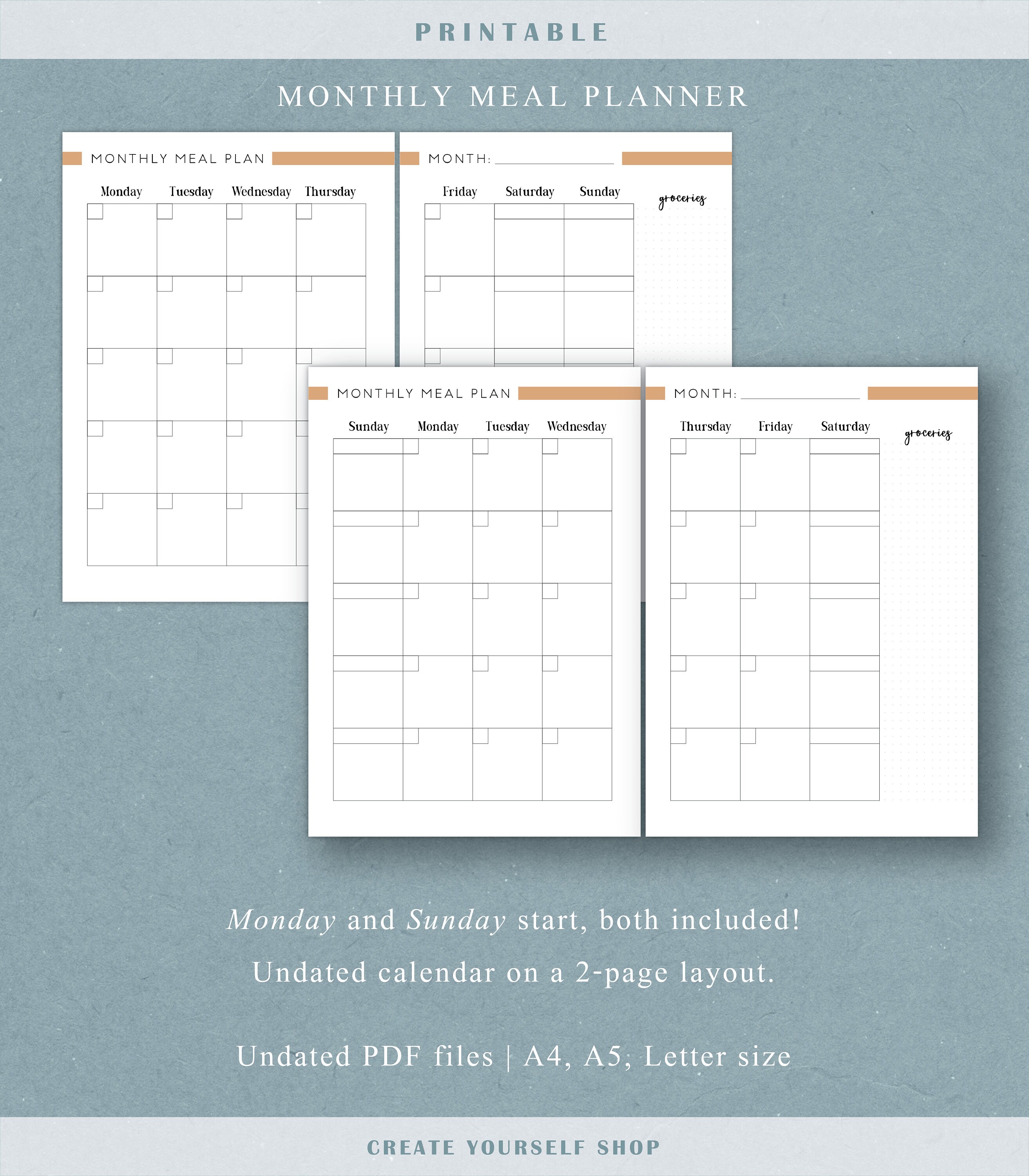 Compact Meal Planner - Printable Meal Planner Kit, Grocery Checklist ...