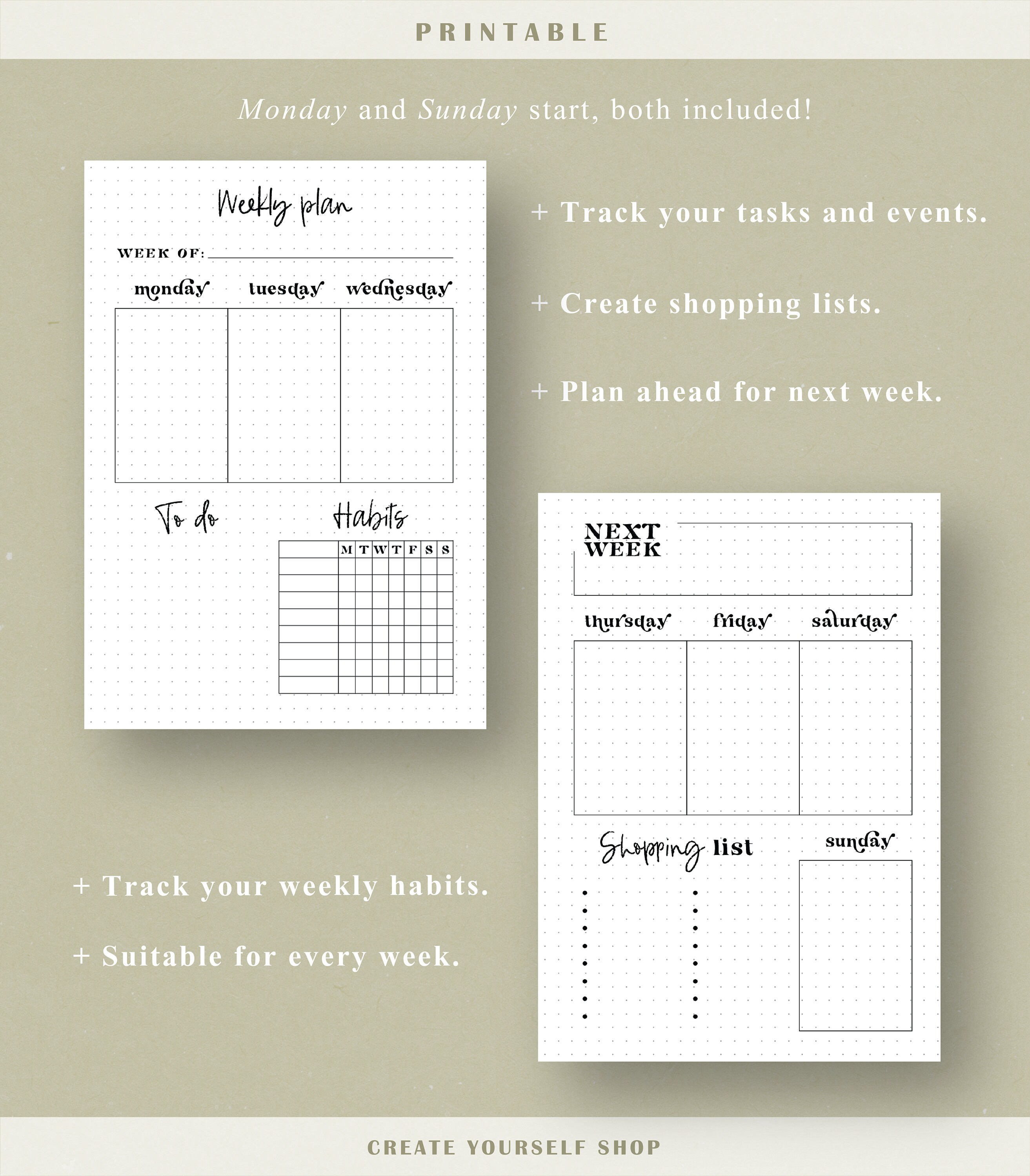 Printable Weekly Journal - Planner Insert, Journal Insert, Dot Grid ...