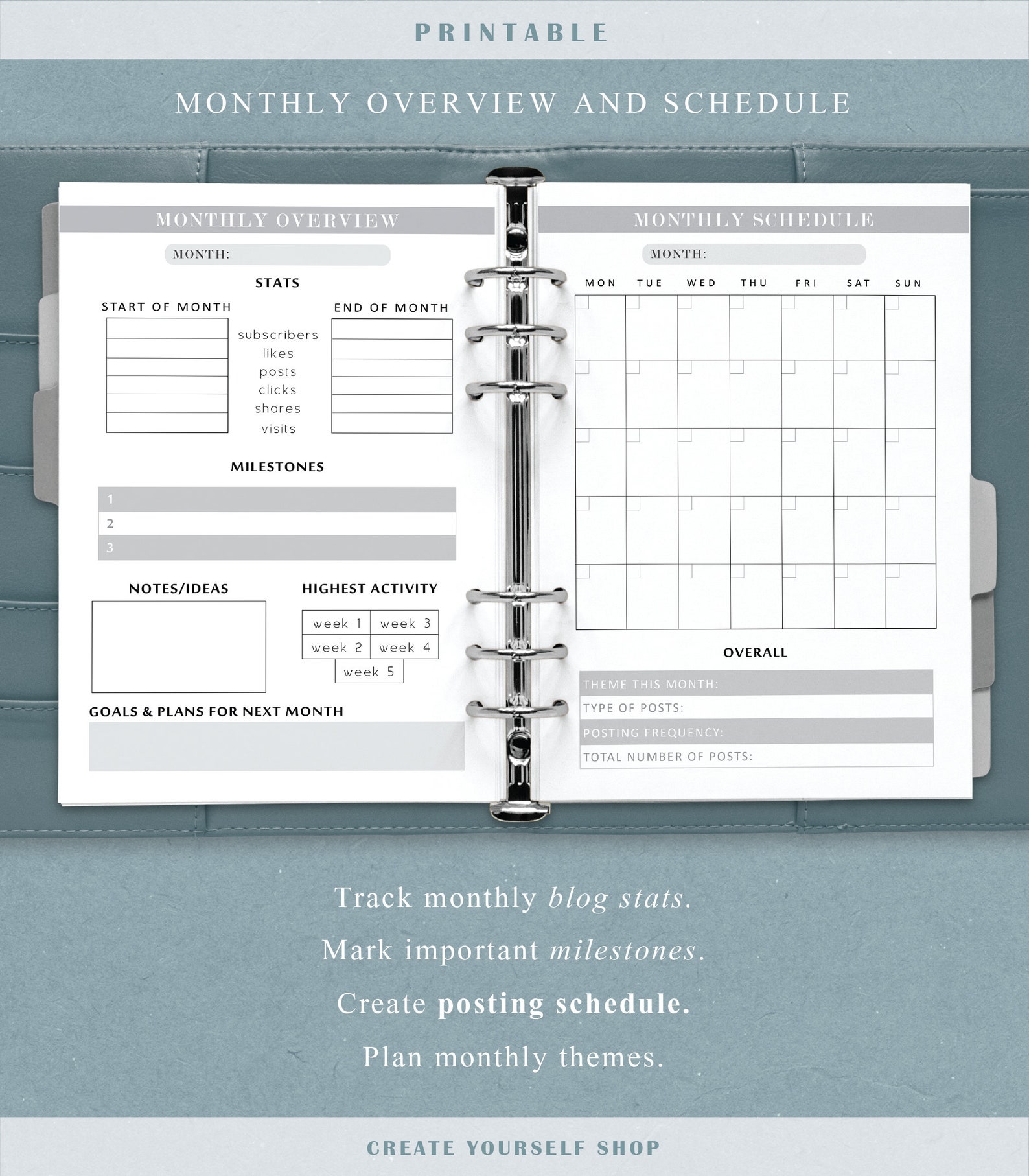 Printable Blog Planner Printable Social Media Tracker Blog - Etsy
