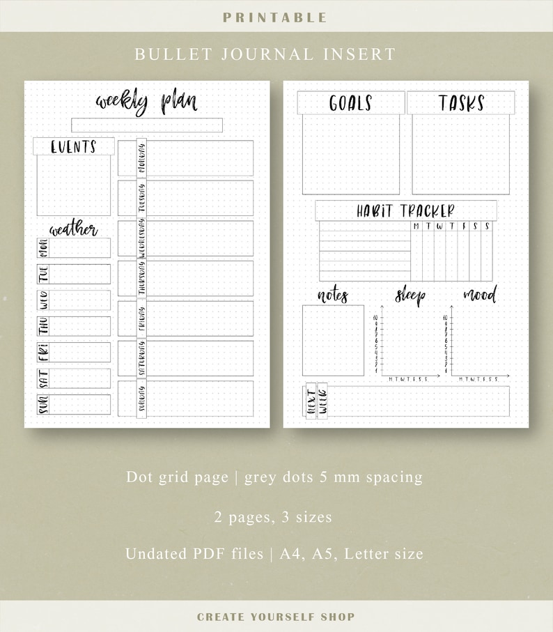 Weekly Journal Printable Journal Pages, Weekly Planner, Planner Insert ...