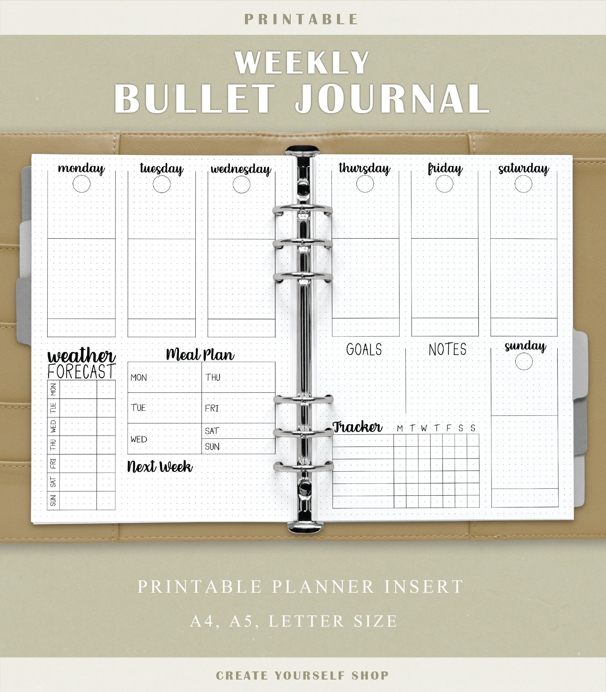 Calendars & Planners Paper Paper & Party Supplies Weekly bullet journal ...
