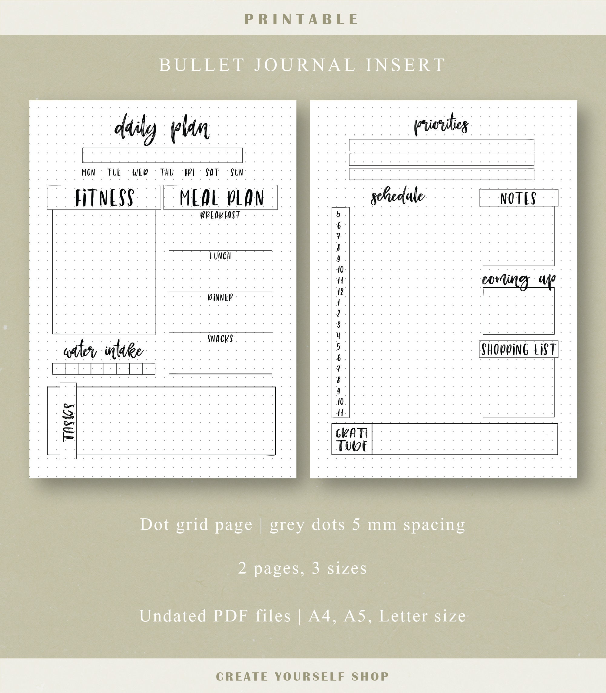 Daily Journal Printable - Daily Planner, Journal Insert, Daily Log, Dot ...