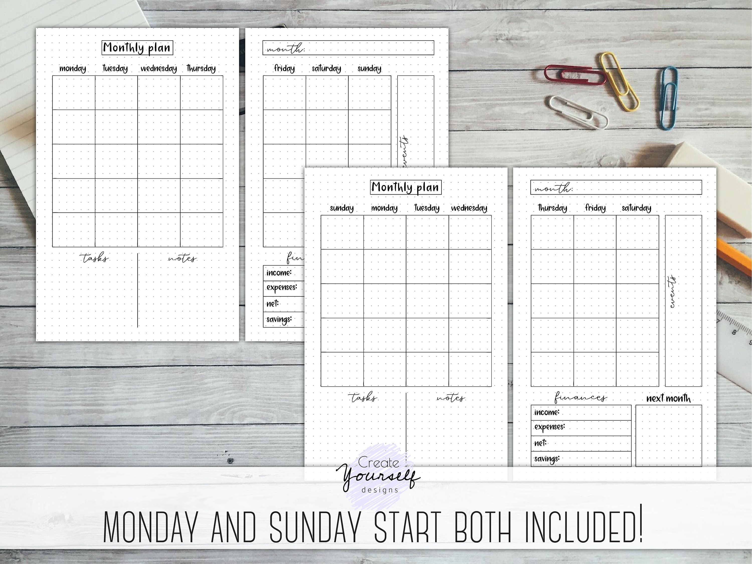 Montthly Journal Printable - Monthly Planner, Journal Template, Dot ...