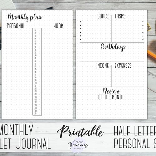 Monthly Journal Printable Journal Insert Monthly Planner - Etsy