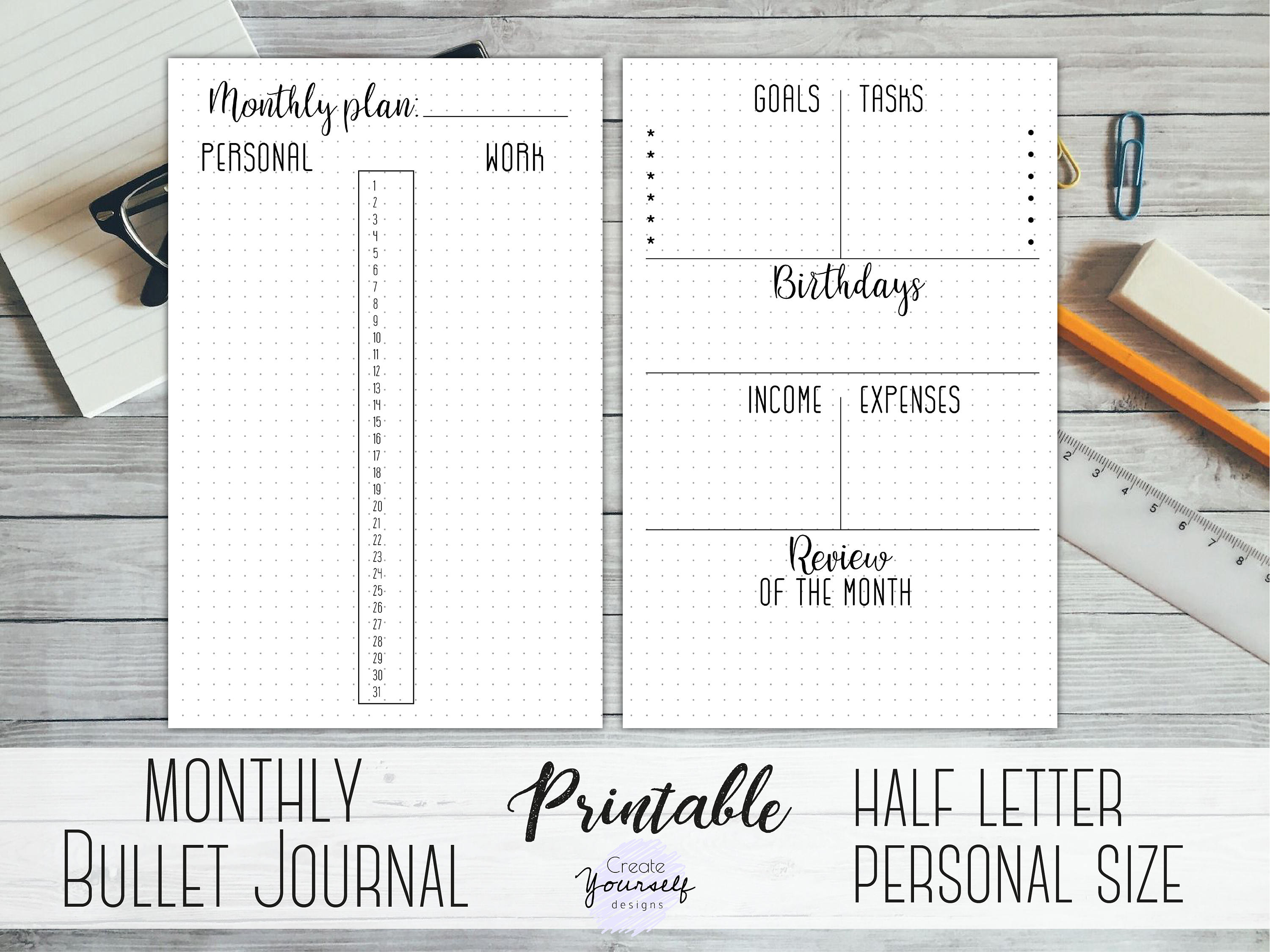 Monthly Journal Printable Journal Insert, Monthly Planner, Monthly Log ...