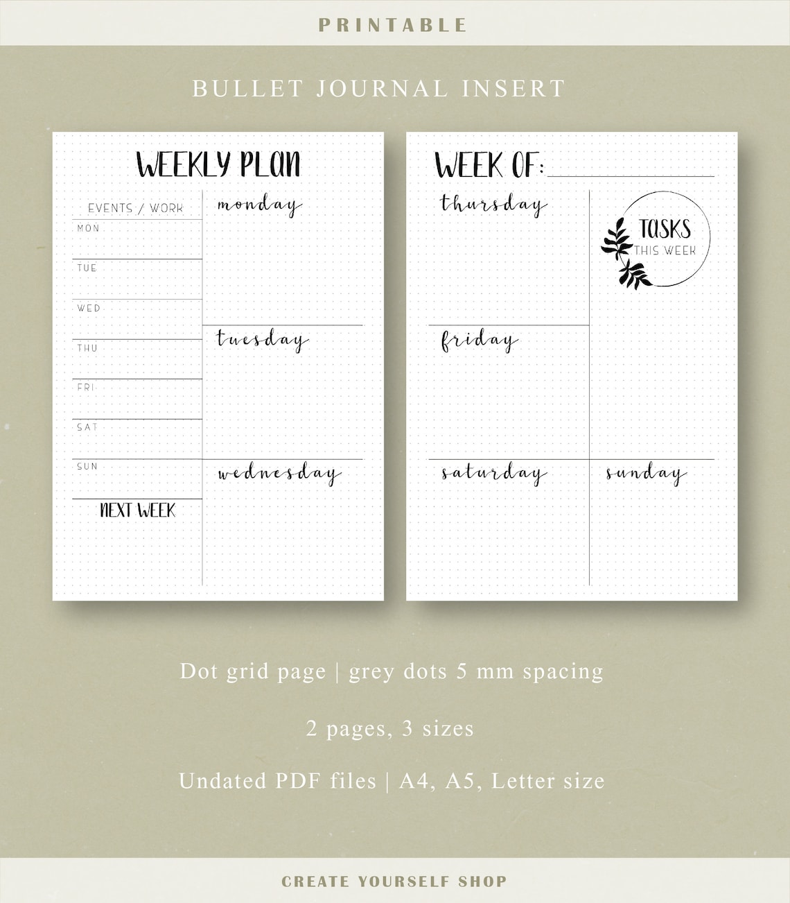 Weekly Journal Printable Journal Insert Weekly Planner - Etsy