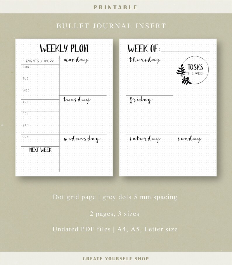 Weekly Journal Printable Journal Insert Weekly Planner - Etsy