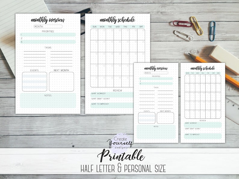 Monthly Journal Printable - Planner Insert, Monthly Planner, Dot Grid ...