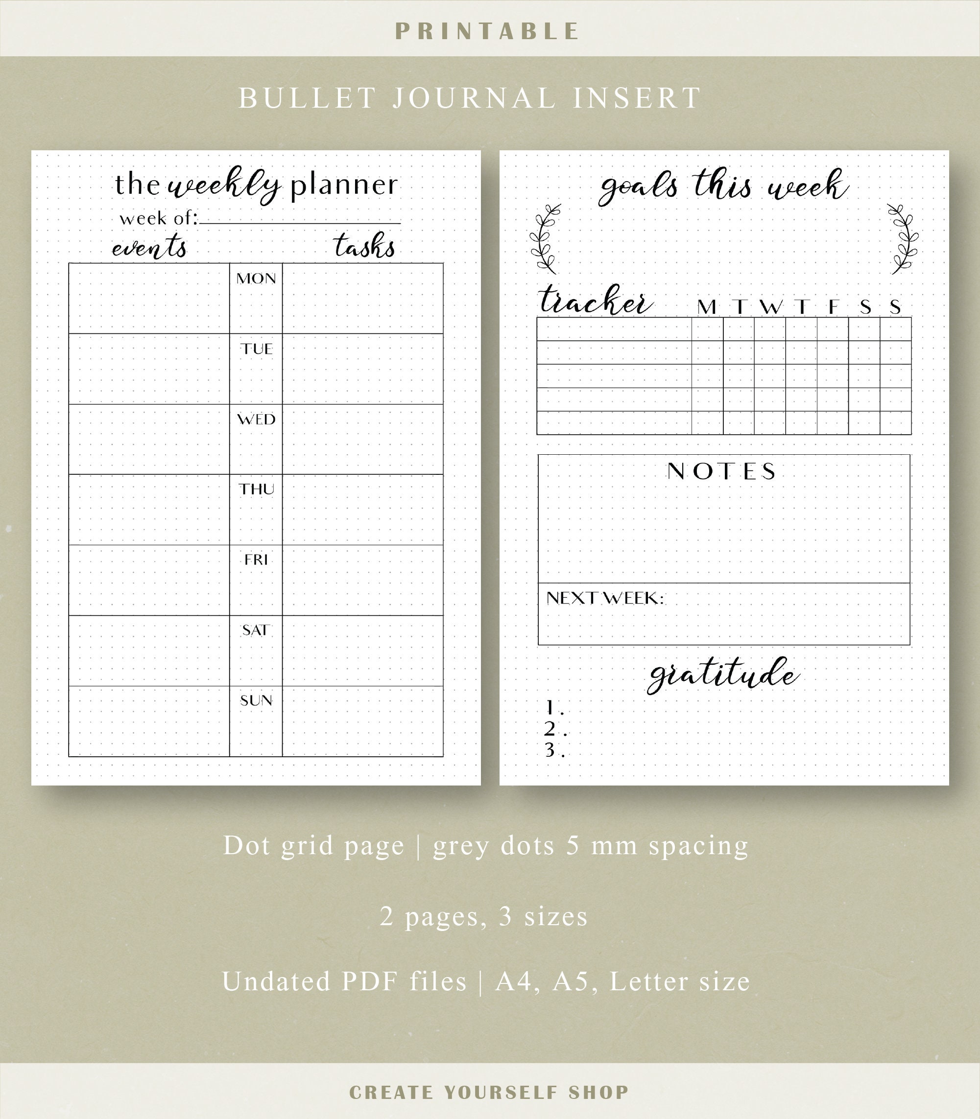 Weekly Journal Printable Weekly Journal Weekly Planner Dot - Etsy
