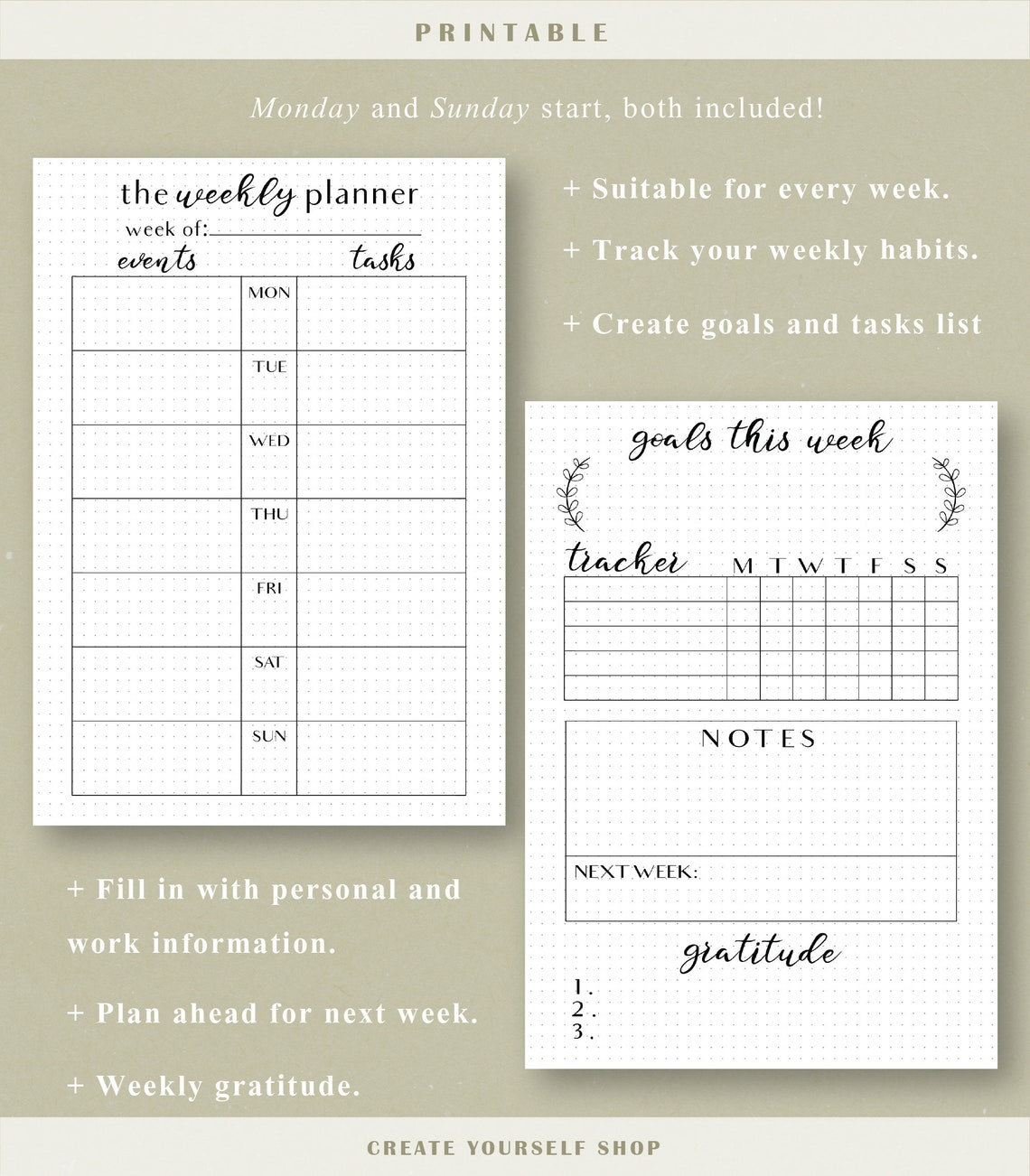Weekly Journal Printable Weekly Journal Weekly Planner Dot - Etsy