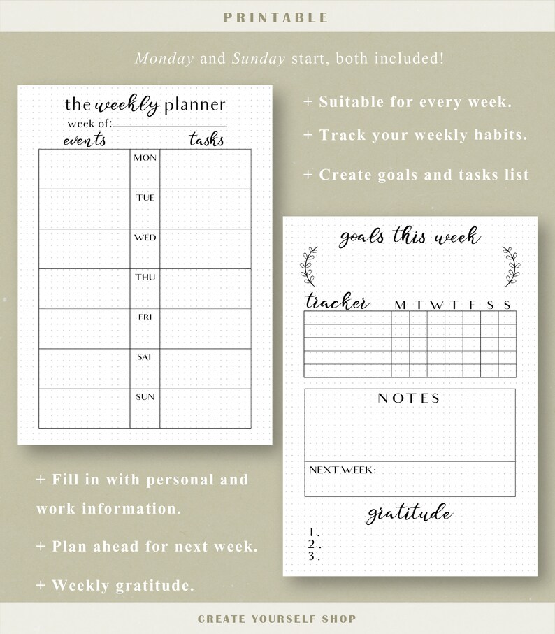 Weekly Journal Printable Weekly Journal Weekly Planner Dot - Etsy