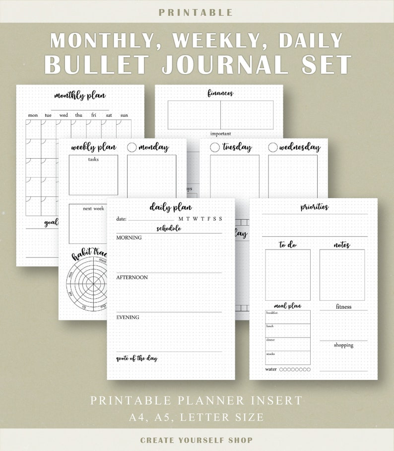 Printable Journal Starter Kit - Weekly Planner, Daily Planner, Monthly ...