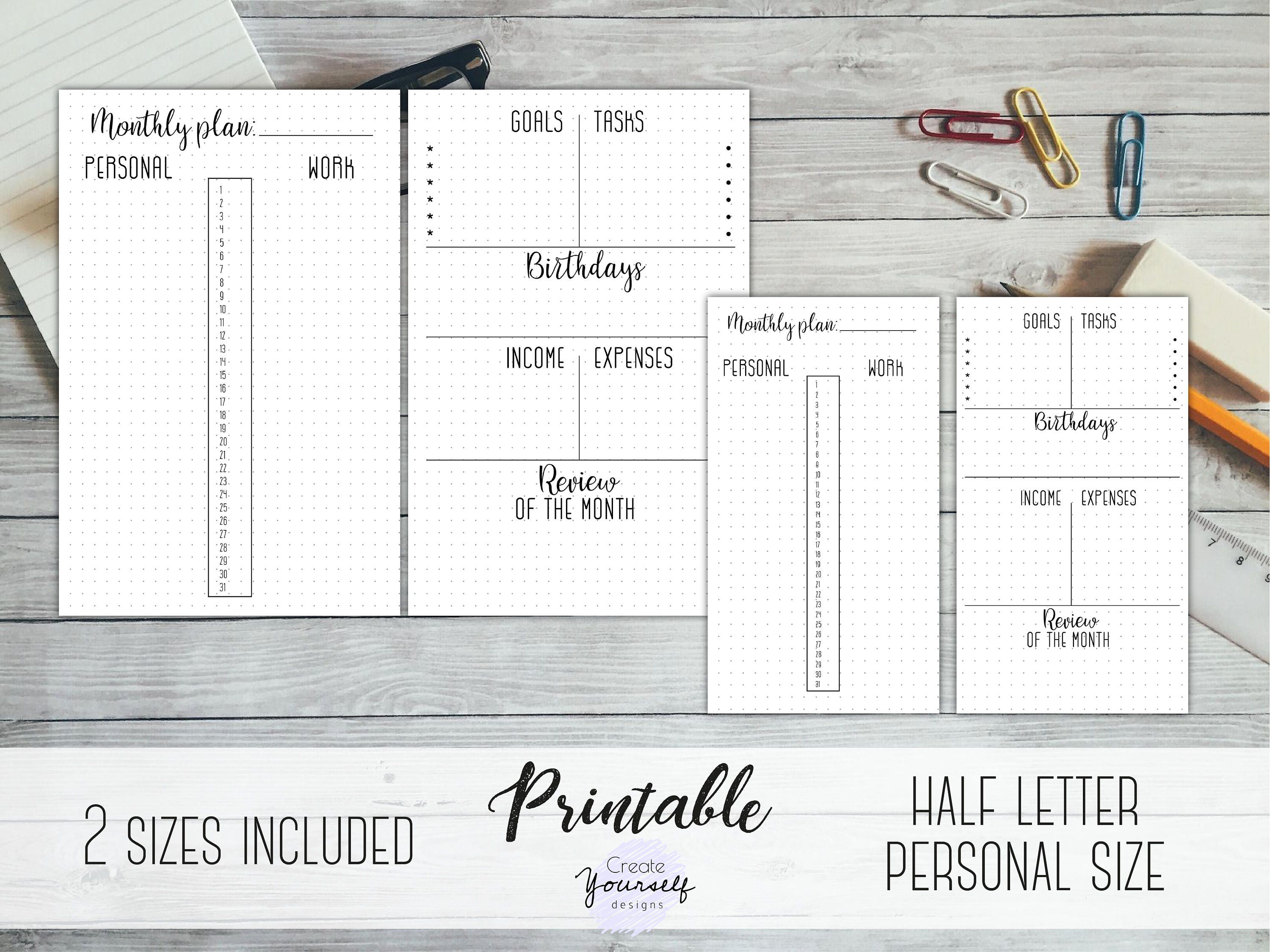 Monthly Journal Printable Journal Insert, Monthly Planner, Monthly Log ...