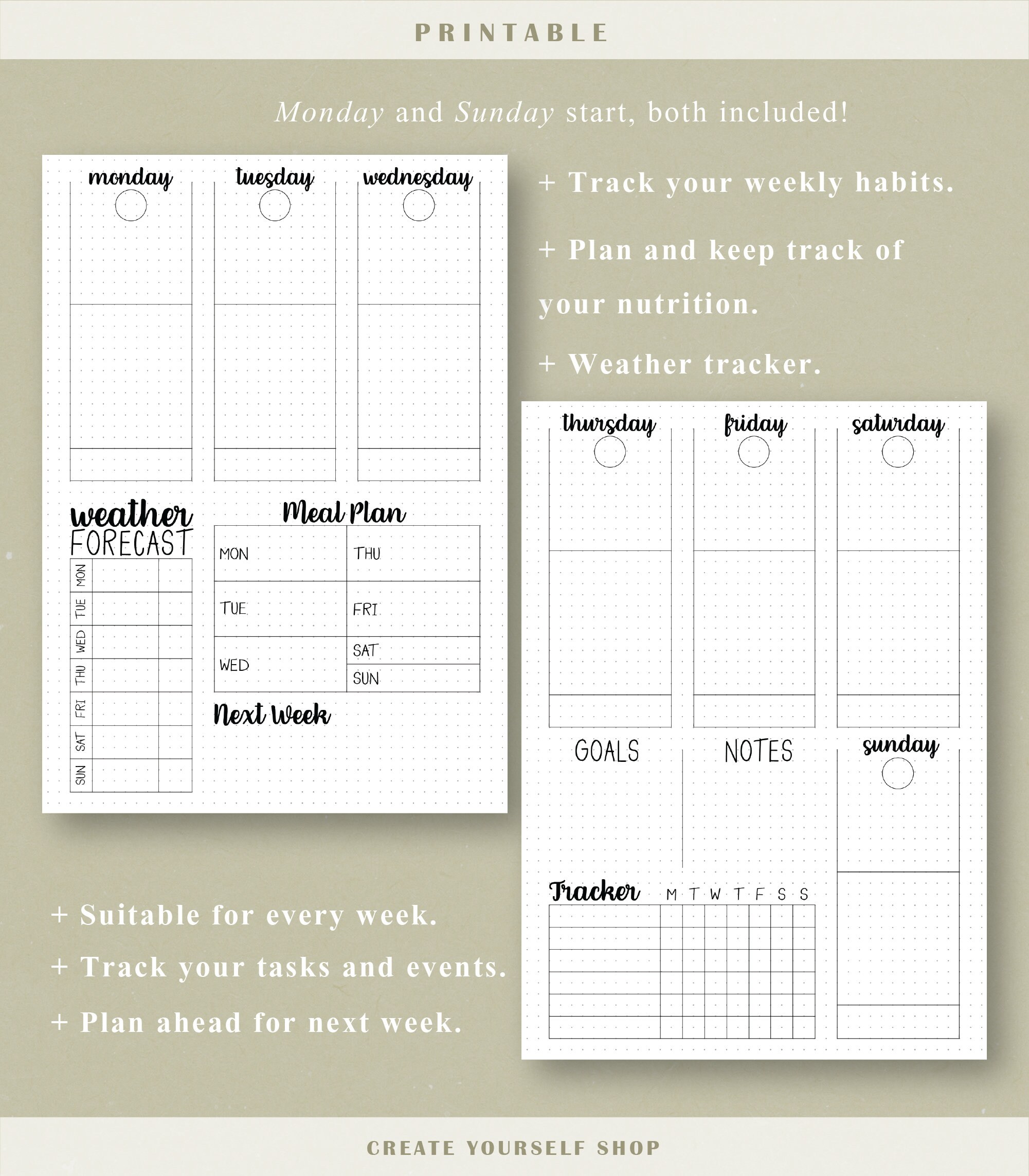 Weekly Journal Printable - Journal Pages, Weekly Planner, Printable ...