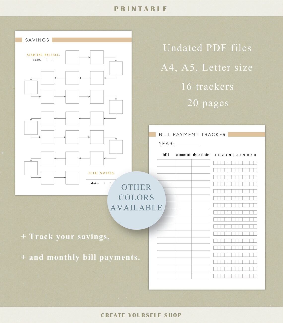 Tracker Bundle Printable Planner Insert, Tracker Set, Journal, Starter ...