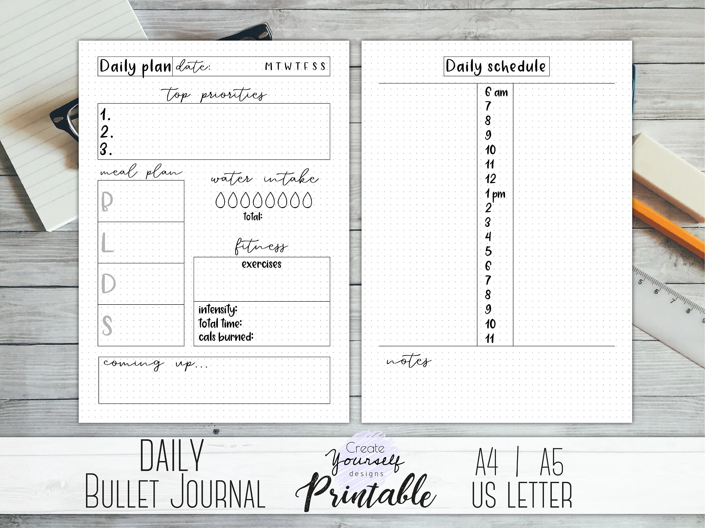 Bullet journal printable daily planner bullet journal | Etsy