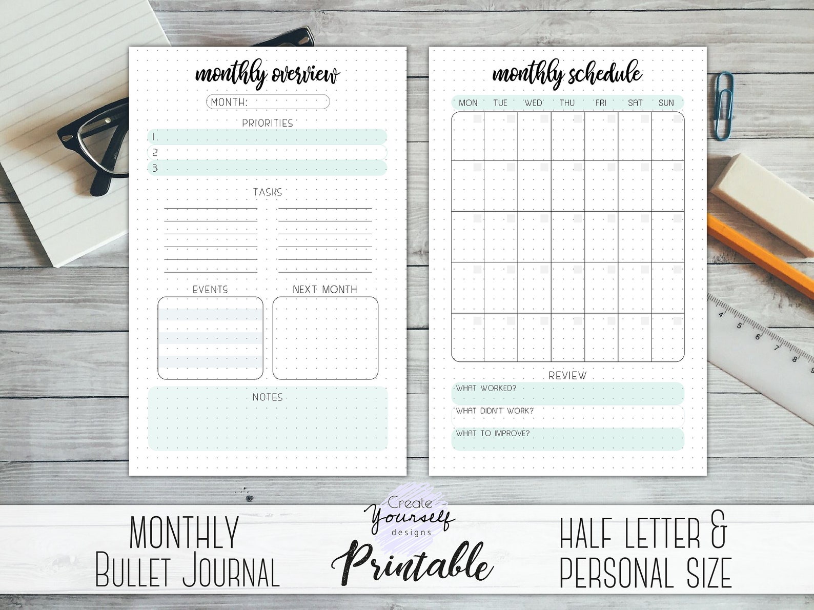 Monthly Journal Printable - Planner Insert, Monthly Planner, Dot Grid ...