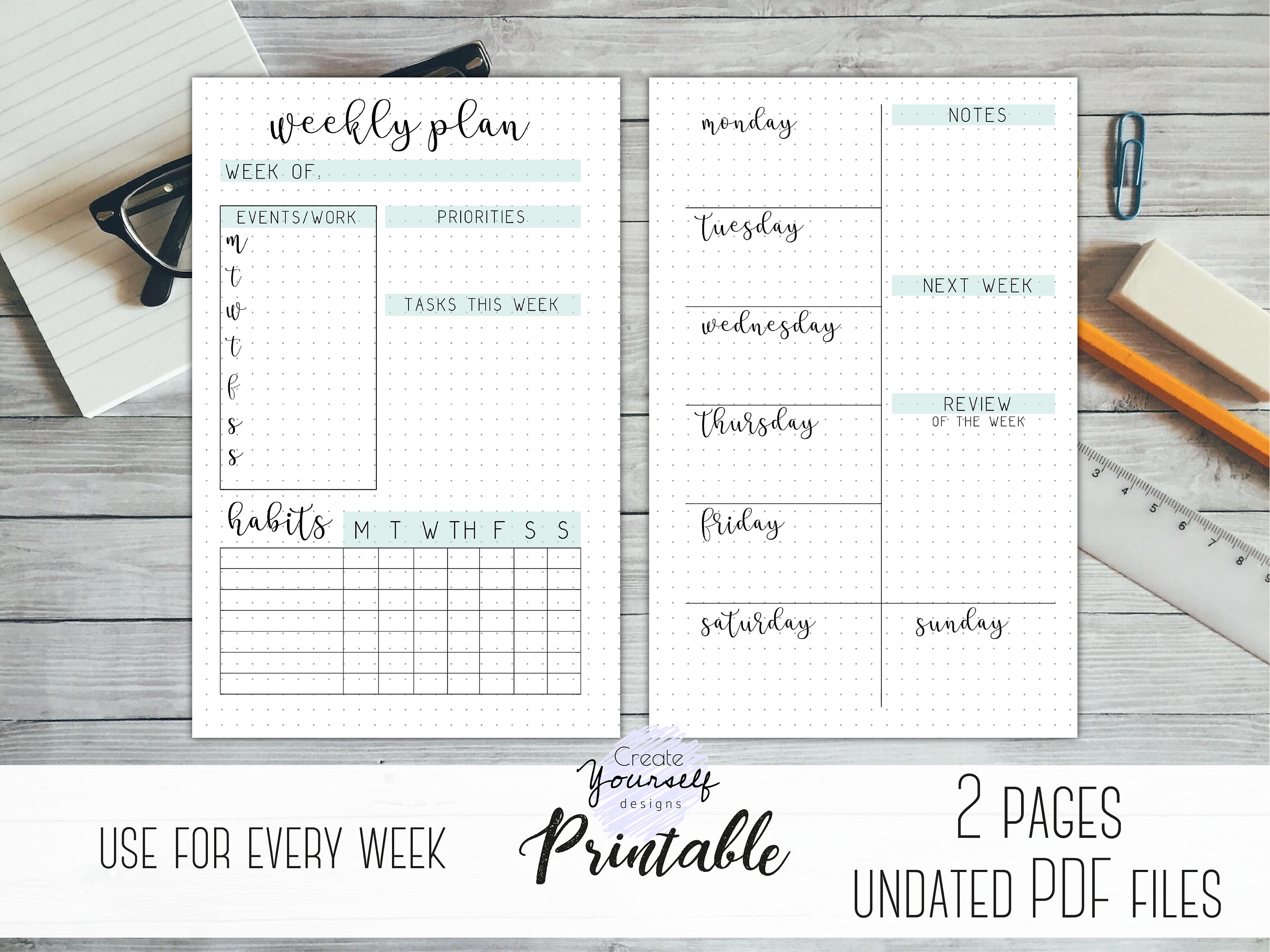 Weekly Journal Printable - Planner Insert, Planner Refill, Weekly ...