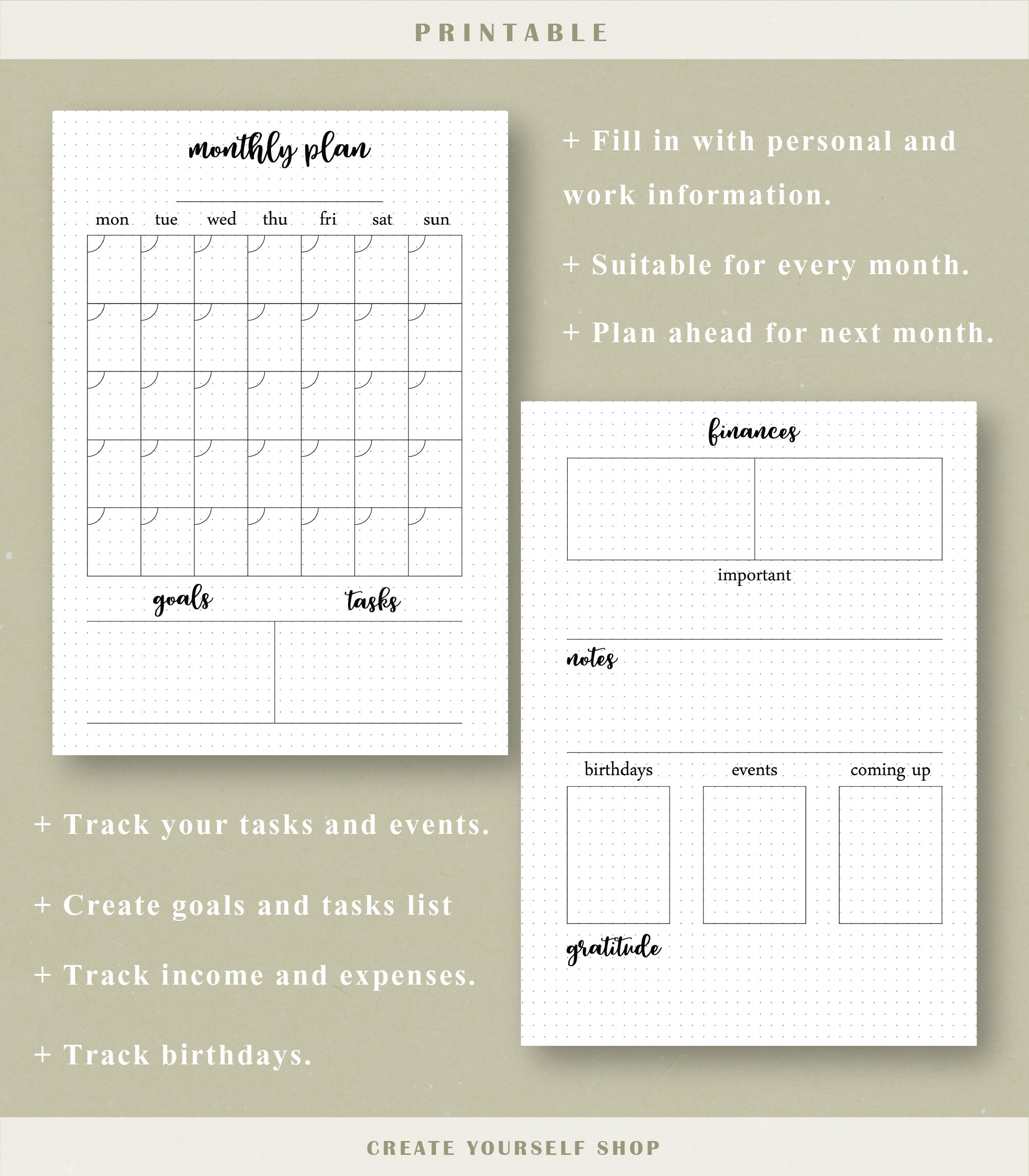 Monthly Journal Printable - Journal Insert, Monthly Planner Page ...