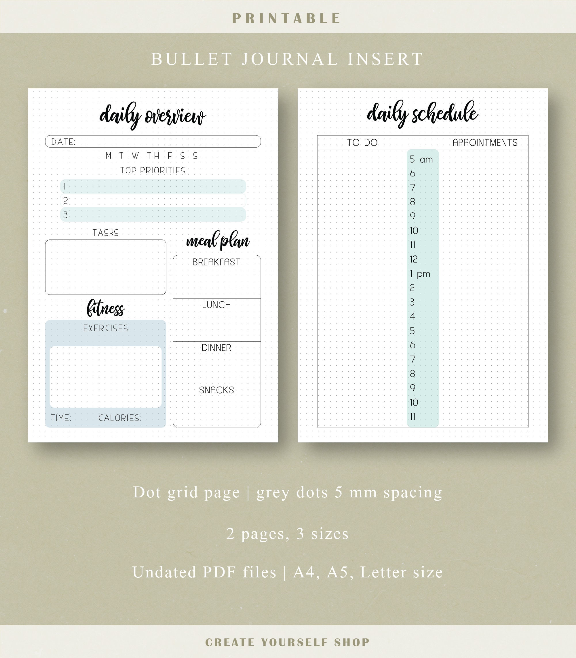 Printable Daily Journal - Daily Log, Daily Planner, Planner Insert ...