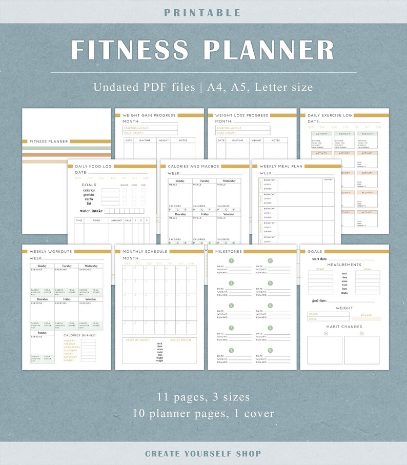 Fitness Planner Printable - Weight Loss Tracker, Workout Planner ...