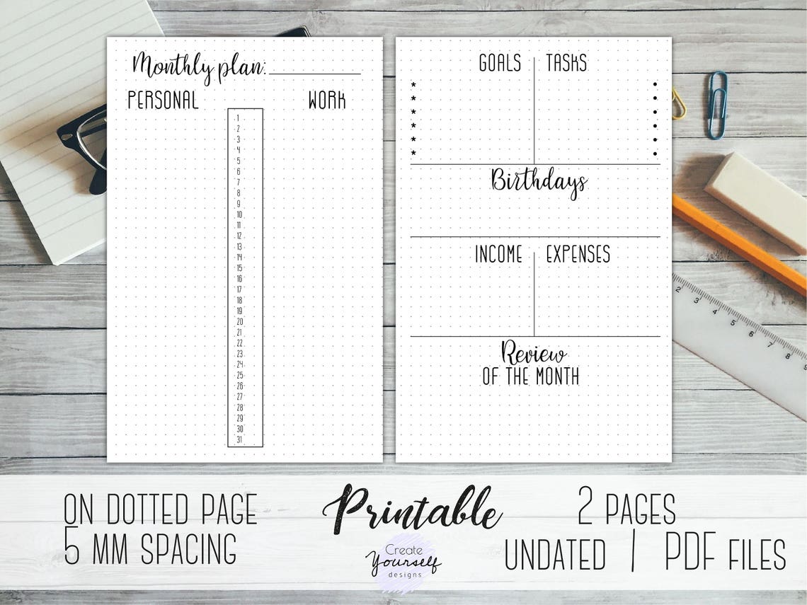 Monthly Journal Printable Journal Insert, Monthly Planner, Monthly Log ...