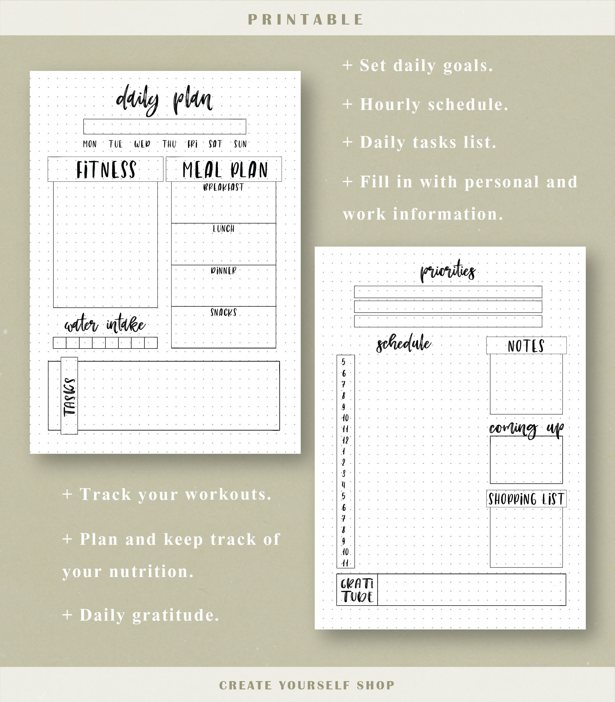 Daily Journal Printable - Daily Planner, Journal Insert, Daily Log, Dot ...