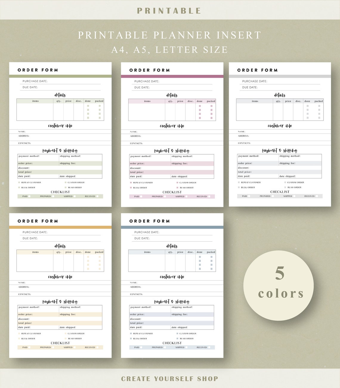 Printable Order Form - Small Business Order Form, Etsy Shop Order Form ...