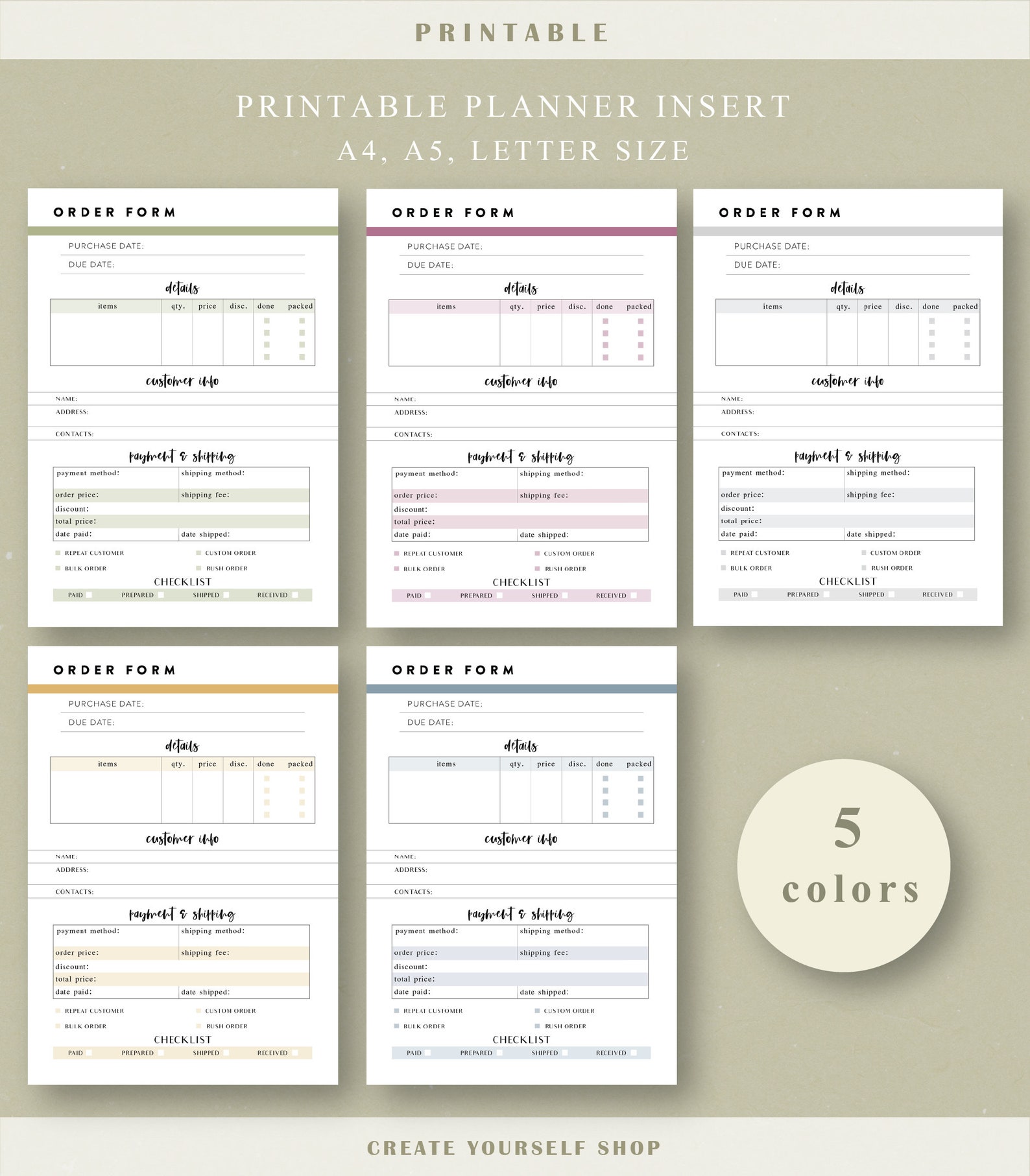 Printable Order Form - Small Business Order Form, Etsy Shop Order Form ...