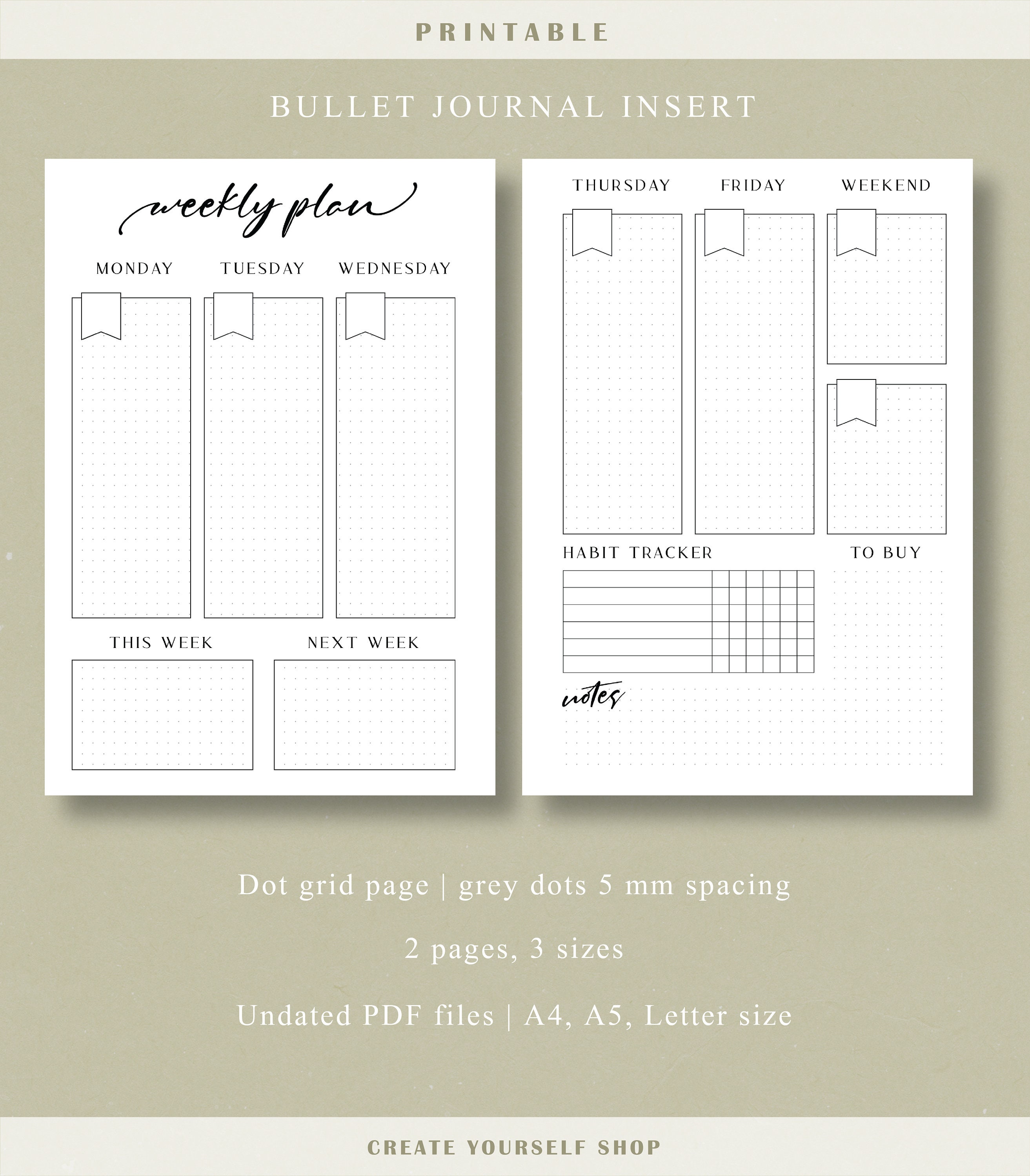 Weekly Journal Printable Journal Pages, Weekly Planner, Planner Insert ...