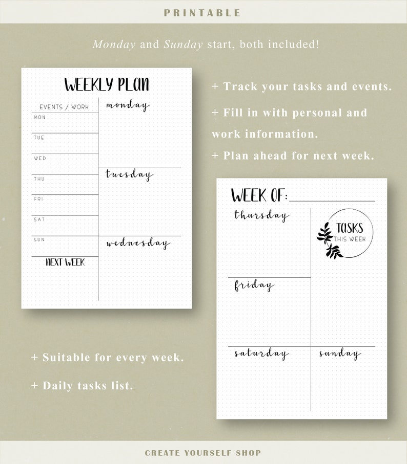 Weekly Journal Printable Journal Insert Weekly Planner - Etsy