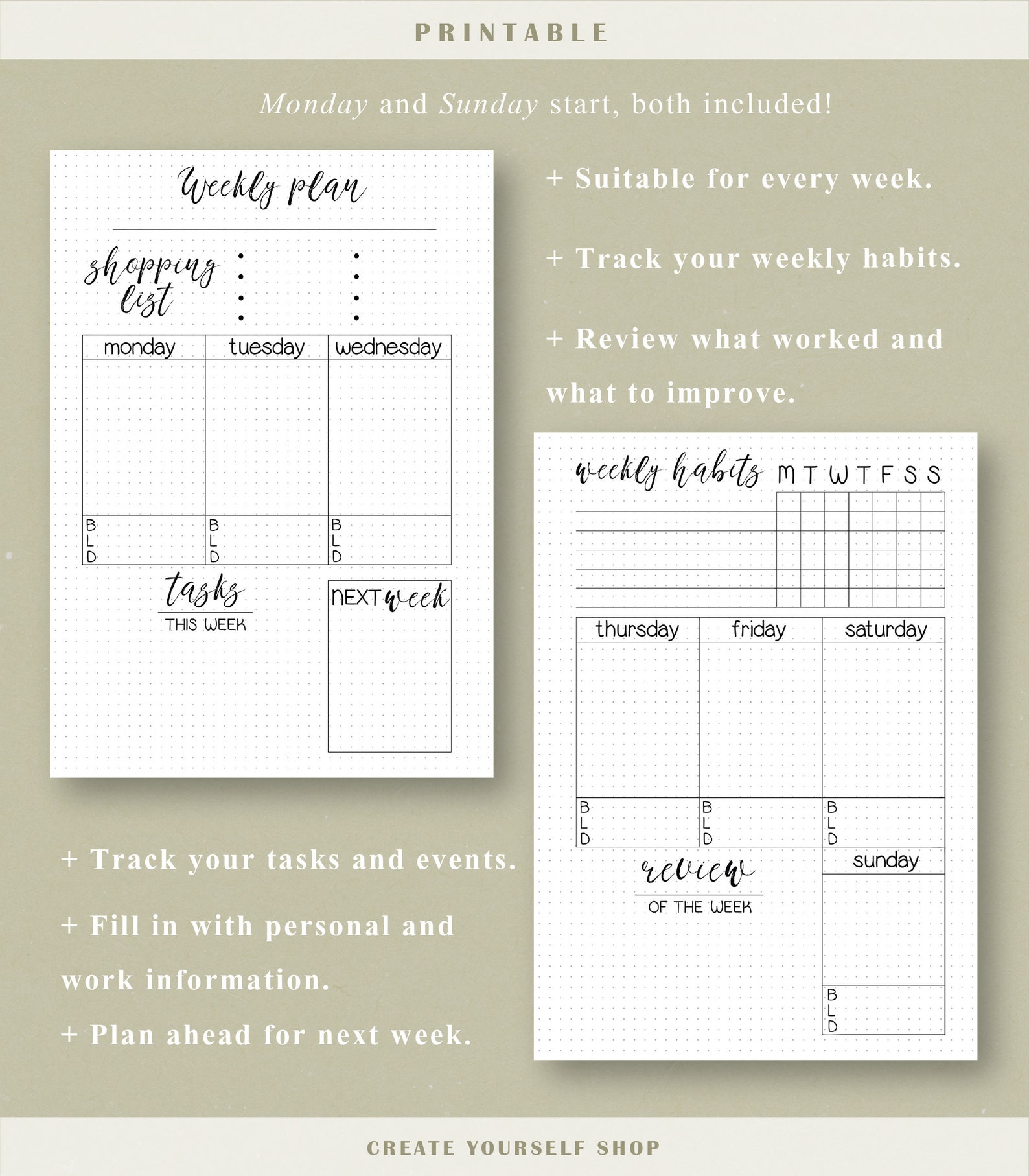 Weekly Journal Printable Journal Pages, Weekly Planner, Planner Insert ...